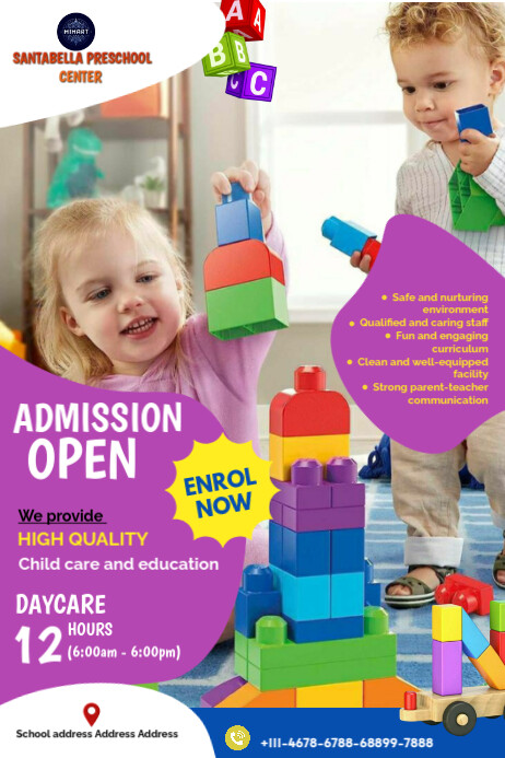 Copy of Preschool Admission Open Flyer | Daycare & Childcare Center poster | PosterMyWall